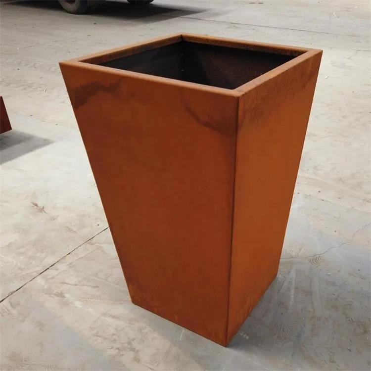 1000mm Heavy Duty Tapered Metal Planter Pots Corten Steel Tall Cube Planter